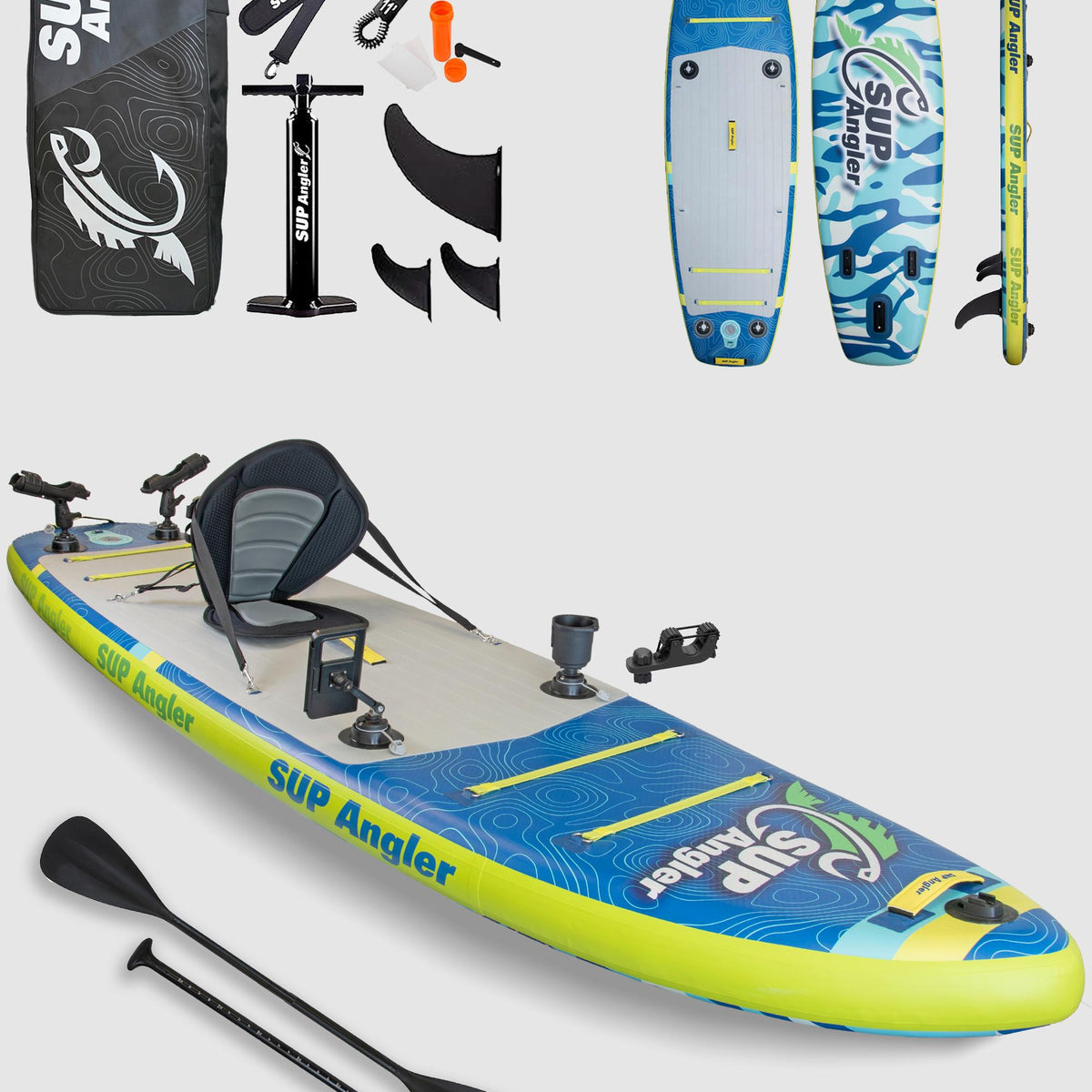 Inflatable Fishing Paddle Board Package| Fishing Rods, Phone, Cup ...